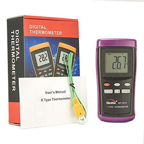 Digital Scientific K-Type Thermocouple Thermometer with 1 Sensor Wire Probe and 3" Stainless Steel Insertion Probe DT1311