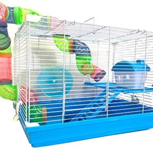 2 Levels Habitat Hamster Home Rodent Gerbil Mouse Mice Rat Wire Cage with Complete Set of Accessories (18" L x 12" W x 15" H, Blue)