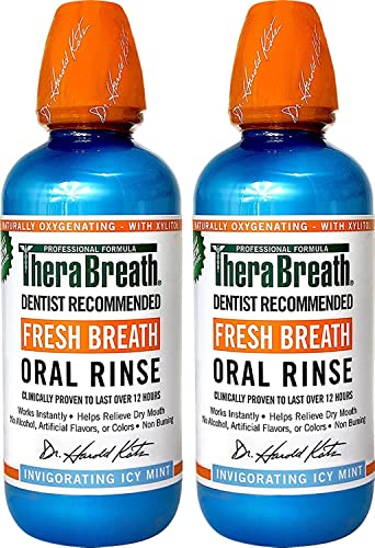 TheraBreath Dentist Recommended Fresh Breath Oral Rinse - Icy Mint Flavor, 16 Fl Oz (Pack of 2)