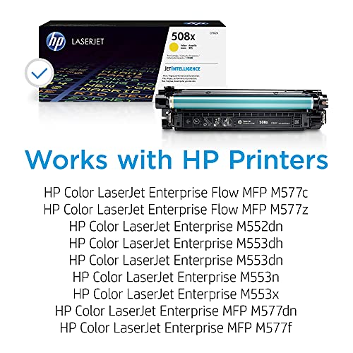 HP 508X Yellow High-yield Toner Cartridge | Works with HP Color LaserJet Enterprise M552, M553, HP Color LaserJet Enterprise MFP M577 Series | CF362X