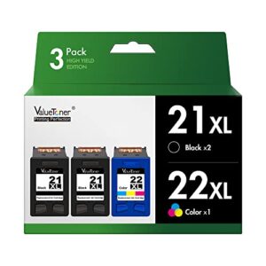 valuetoner remanufactured ink cartridge replacement for hp 21 xl 21xl 22 xl 22xl c9351an & 22 c9352an for deskjet f4180 f2210 d1560, officejet 4315 j3640, fax 3180, psc 1401 (2 black, 1 tri-color)