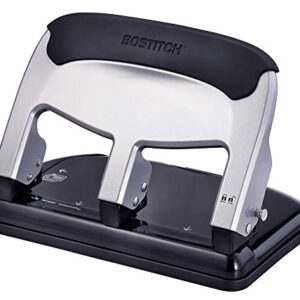 Bostitch Office EZ Squeeze Heavy Duty 3 Hole Punch, 40-Sheet Capacity, Use Less Force, Perfect for Home Office School Supplies, Sleek Design, Silver