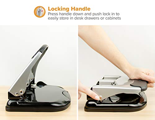 Bostitch Office EZ Squeeze Heavy Duty 3 Hole Punch, 40-Sheet Capacity, Use Less Force, Perfect for Home Office School Supplies, Sleek Design, Silver