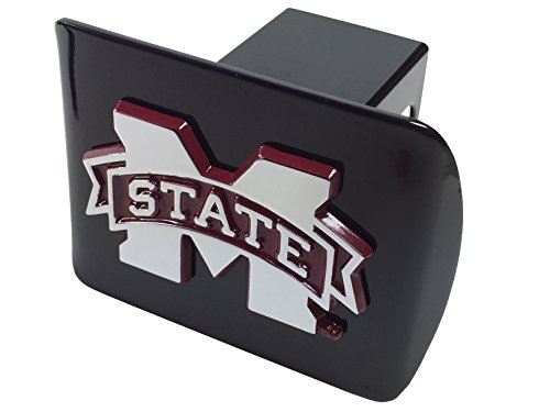 AMG Mississippi State University Metal Emblem (Chrome with Maroon Trim) on Black Metal Hitch Cover