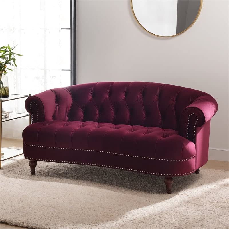 Jennifer Taylor Home La Rosa Victorian Chesterfield Loveseat, Burgundy Velvet