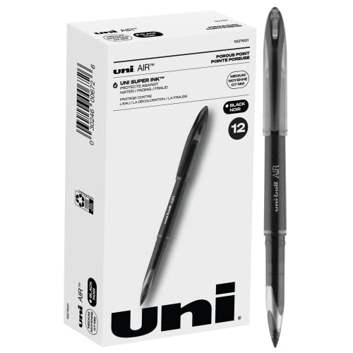 uni-ball AIR Rollerball Pens Fine Point, 0.7mm, Black, 12 Pack