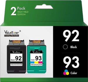 valuetoner remanufactured ink cartridges replacement for hp 92 & 93 c9513fn c9362wn c9361wn for hp photosmart 7850 c3150 c3180, deskjet 5440 5420, psc 1510 2525 printer, (1 black, 1 tri-color) 2 pack