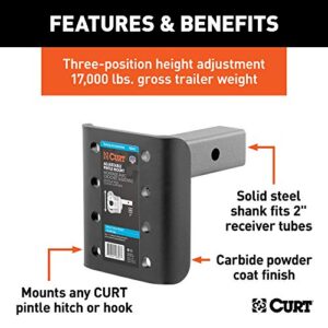 CURT 48343 Adjustable Pintle Mount for 2-Inch Hitch Receiver, 17,000 lbs, 7-1/4-Inch Height, 6-Inch Length, Carbide Black Powder Coat