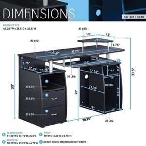 Techni Mobili Complete Computer Desk with Multiple Storage, Workstation Table with MDF Panels and PVC Laminate Veneer Surface, Espresso