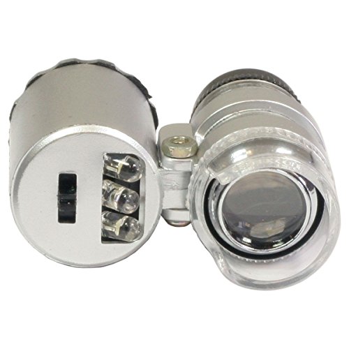 HTS 211A0-45x LED Lighted - Mini Handleld Pocket Microsclpe - 3 Bulbs UV and Bright White -Easy Slide Focus