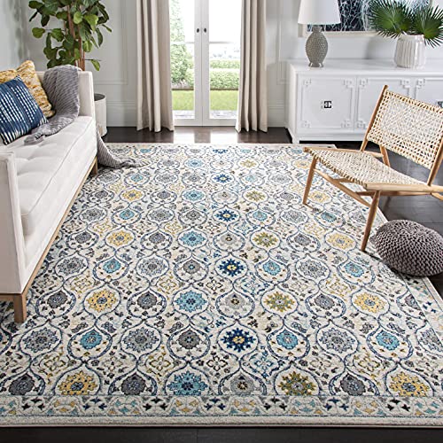 SAFAVIEH Evoke Collection 9' x 12' Ivory/Blue EVK210C Non-Shedding Living Room Bedroom Dining Home Office Area Rug