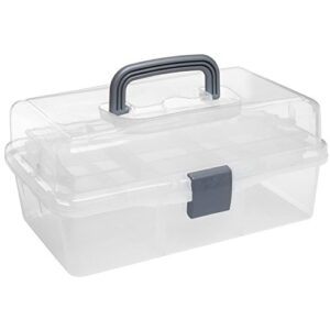 mygift® clear plastic 2-tier trays craft supply storage box/first aid carrying case w/top handle & latch lock