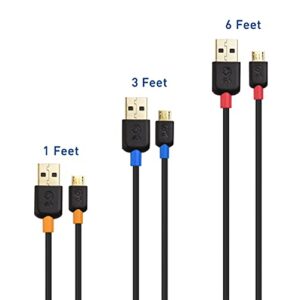 Cable Matters Combo 3-Pack Gold-Plated USB 2.0 Type A to Micro-B Cable - 1, 3, 6 Feet