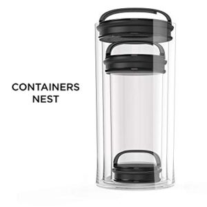 Best PREMIUM Airtight Storage Container for Coffee Beans, Tea and Dry Goods - EVAK - Innovation that Works by Prepara, Glass and Stainless, Soft Touch Black Handle, Mini