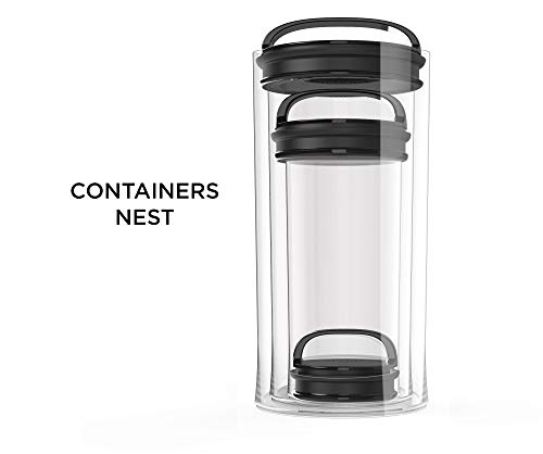 Best PREMIUM Airtight Storage Container for Coffee Beans, Tea and Dry Goods - EVAK - Innovation that Works by Prepara, Glass and Stainless, Soft Touch Black Handle, Mini