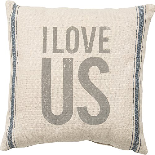 Primitives by Kathy Vintage Flour Sack Style I Love Us Throw Pillow, 15-Inch Square