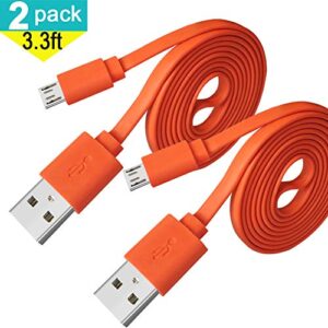 VOTY 2 Pack Replacement Micro USB Charger Flat Cable Cord,Fast Charging Power Supply Cable Line for JBL Speaker Logitech UE Boom GO Xtreme Charge Clip Flip 2 2+ 3 4 Pluse 3.3FT