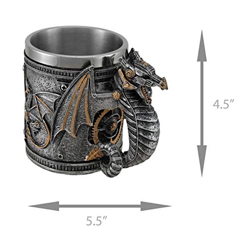 Zeckos Steampunk Geared Dragon Stainless Steel Lined Silvered Tankard