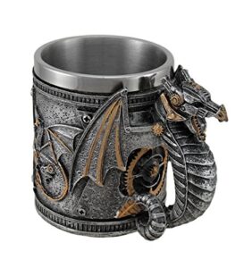 zeckos steampunk geared dragon stainless steel lined silvered tankard