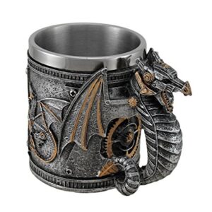 Zeckos Steampunk Geared Dragon Stainless Steel Lined Silvered Tankard