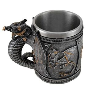 Zeckos Steampunk Geared Dragon Stainless Steel Lined Silvered Tankard