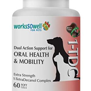 WorksSoWell 1TDC Dual Action Natural Support – 60 Twist Off Soft Gels | Delivers 4 Health Benefits for Dogs & Cats | Supports Oral, Hip & Joint Health, Muscle & Stamina Recovery, Skin & Coat Health