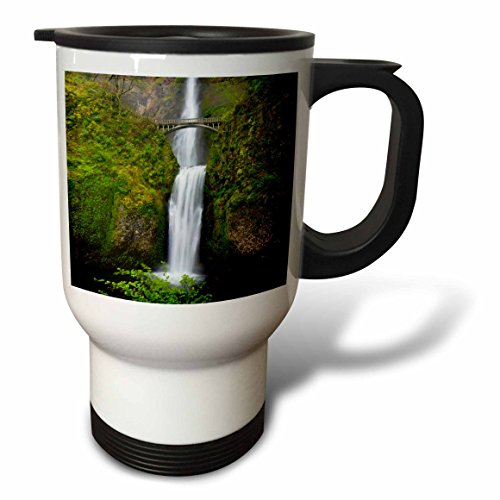 3dRose USA, Oregon, Columbia Gorge, Multnomah Falls Travel Mug, 14 oz, White