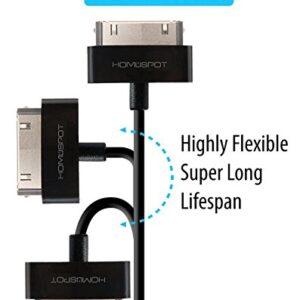 HomeSpot Short 30 pin iPhone 4 Cable Apple MFi Certified 8" 20cm Compatible with iPhone 4S 3G / 3GS, iPad 3 2 1 iPod - 1 Pack