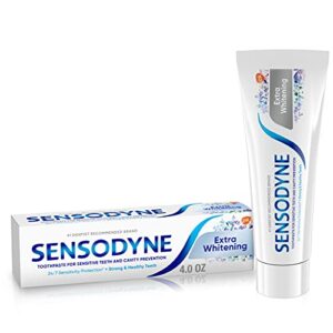 sensodyne extra whitening toothpaste for sensitive teeth, cavity prevention and sensitive teeth whitening - 4 ounces