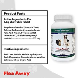 Flea Away All Natural Supplement for Fleas, Ticks, and Mosquitos Prevention for Dogs and Cats, 100 Chewable Tablets, 3 Pack