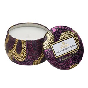 voluspa santiago huckleberry candle | mini tin | 4 oz. | 25 hour burn time | vegan | coconut wax and natural wicks for a cleaner burn