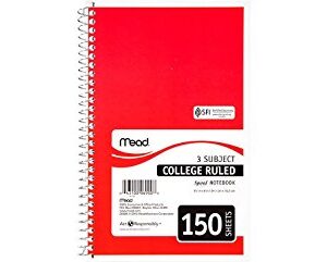 Mead 3-Subject Wirebound College Ruled Notebook, 9.5" x 5.5", Pack Of 6