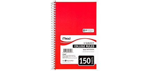 Mead 3-Subject Wirebound College Ruled Notebook, 9.5" x 5.5", Pack Of 6