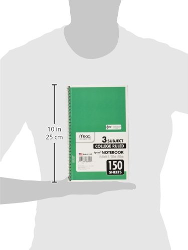 Mead 3-Subject Wirebound College Ruled Notebook, 9.5" x 5.5", Pack Of 6