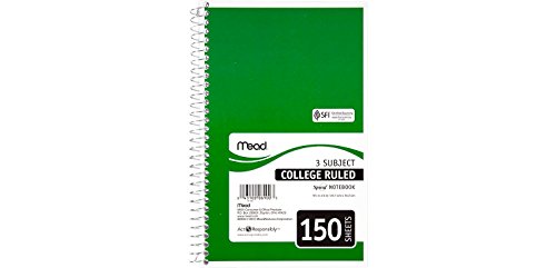 Mead 3-Subject Wirebound College Ruled Notebook, 9.5" x 5.5", Pack Of 6