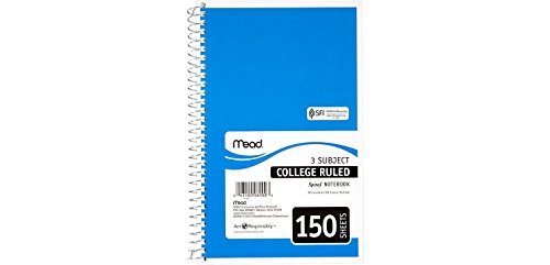 Mead 3-Subject Wirebound College Ruled Notebook, 9.5" x 5.5", Pack Of 6