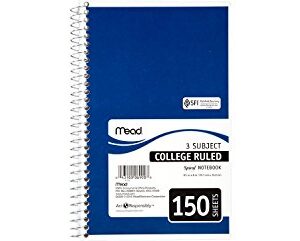 Mead 3-Subject Wirebound College Ruled Notebook, 9.5" x 5.5", Pack Of 6