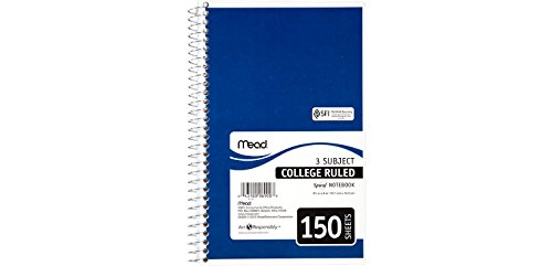 Mead 3-Subject Wirebound College Ruled Notebook, 9.5" x 5.5", Pack Of 6