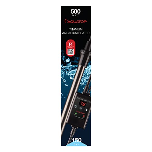 Aquatop 500W Titanium Heater with Controller - Fully Submersible For Fish Tanks Up To 150 Gallons, 68-92 Adjustable Temperature, Durable Water Heater, Aquarium Heater For Turtles & Large Fish, TH-C500