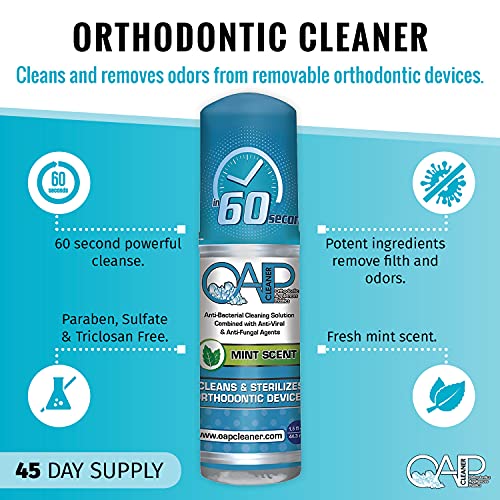 Foam Retainer Cleaner, Aligner, Invisalign, Denture, and Mouth Guard Cleaner | Orthodontic 60 Seconds Cleanser by OAP Cleaner | Paraben, Sulfate and Triclosan Free | 44.3 mL Bottle