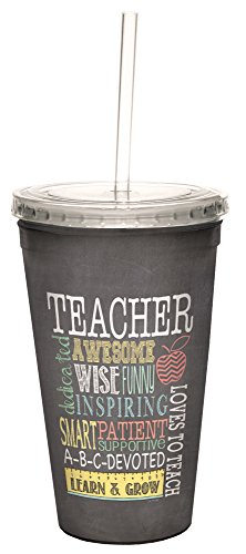 Awesome Teacher Double-Walled Cool Travel Cup with Reusable Straw, 16-Ounce - Teacher Appreciation Week Thank You Gift - Tree-Free Greetings