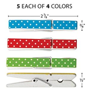 Teacher Created Resources 20671 Polka Dots Clothespins Clothes Pin, 0.6" x 0.3" x 2.9", Multi, 20 per Pack