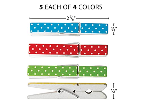 Teacher Created Resources 20671 Polka Dots Clothespins Clothes Pin, 0.6" x 0.3" x 2.9", Multi, 20 per Pack