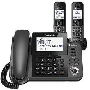 panasonic bluetooth corded / cordless phone system with answering machine, enhanced noise reduction and one-touch call block - 2 handsets - kx-tgf382m (metallic black)