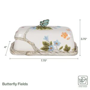 Fitz and Floyd Butterfly Fields Covered Butter Dish, 7.75 Inch,Blue