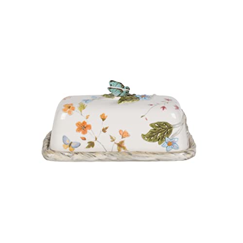 Fitz and Floyd Butterfly Fields Covered Butter Dish, 7.75 Inch,Blue