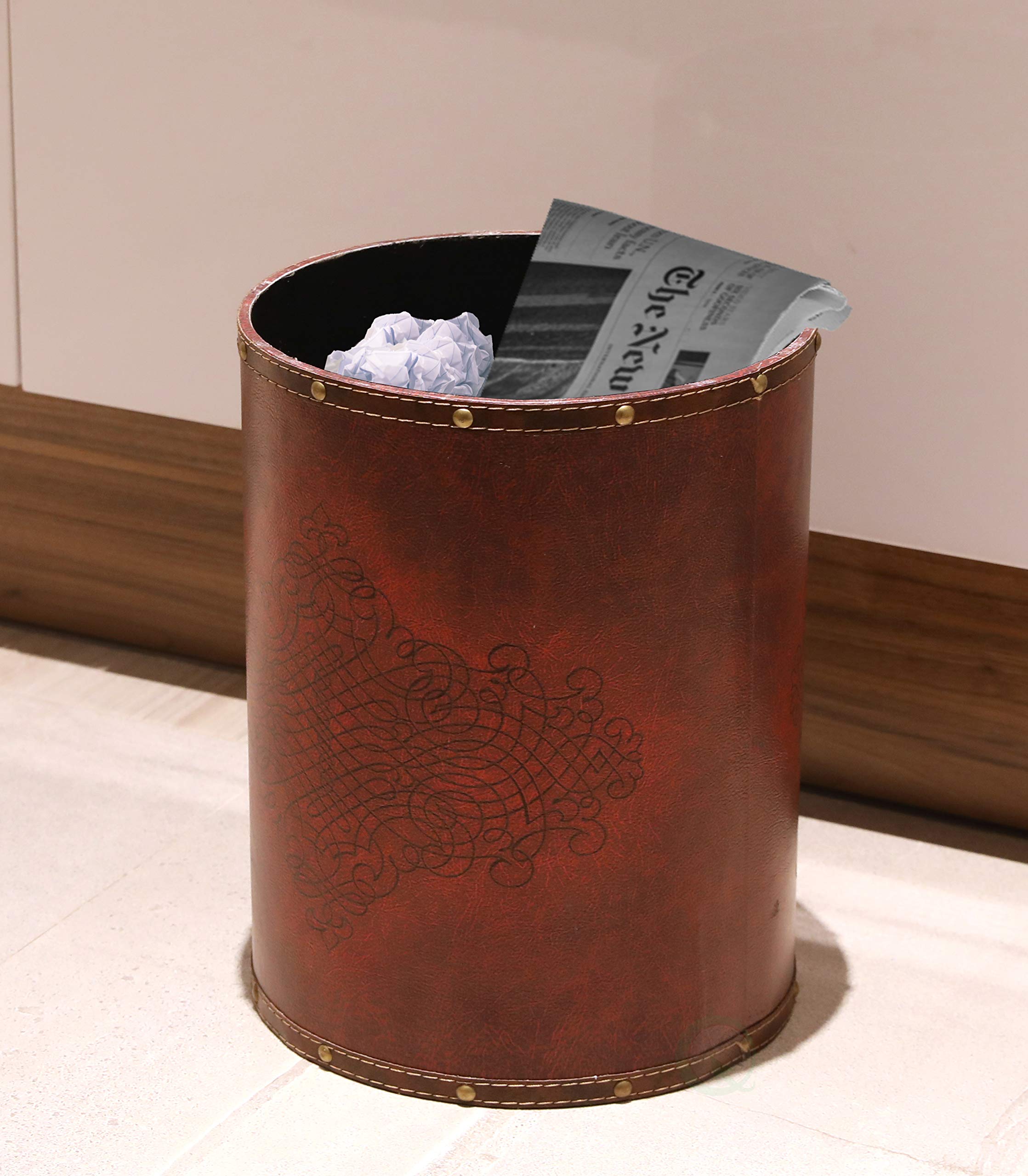 Vintiquewise(TM) Faux Leather Antique Design Waste Bin