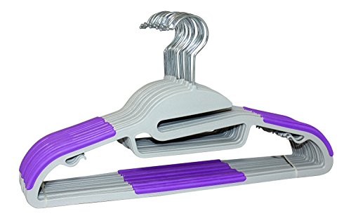 Signature Home ABS Hangers, Gray with Purple Strips, Pack of 10