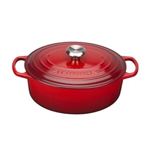 le creuset enameled dutch oven cast iron signature oval casserole, 40cm, 15.5 qt, cerise