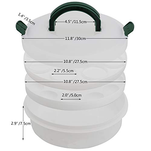 10 Inch Portable Pie Cupcake Carrier Deviled Egg Tray with Lid and Tray 3-In-1 Round Cupcake Container Egg Holder Muffin Tart Cookie Keeper Food (Green)